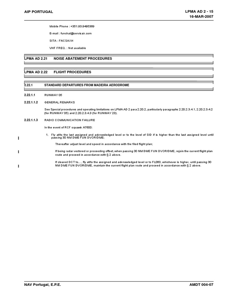 Aip Portugal Lpma Ad 2 15 16 MAR 2007 PDF Instrument Flight Rules