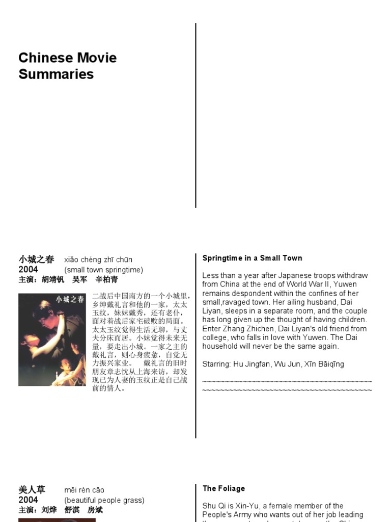 Chinese Film Summaries Collection | PDF | People