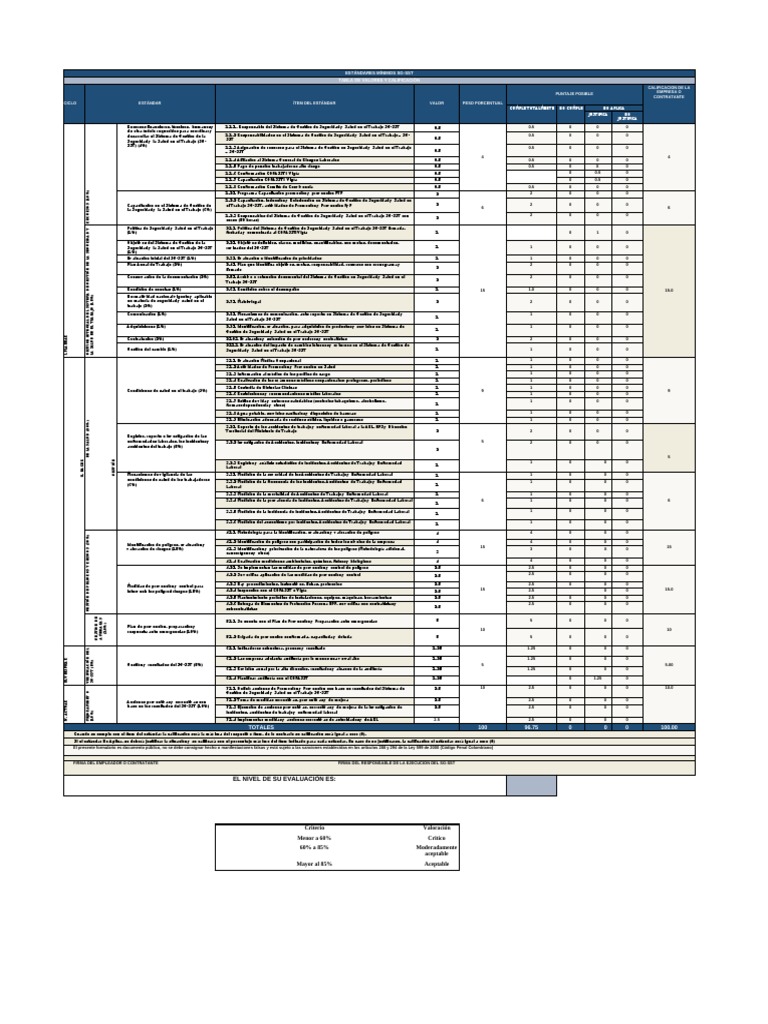 TABLA DE VALORES y CALIFICACIÓN SGSST - ENTERPRISE | Descargar gratis PDF | Auditoría | Bienestar