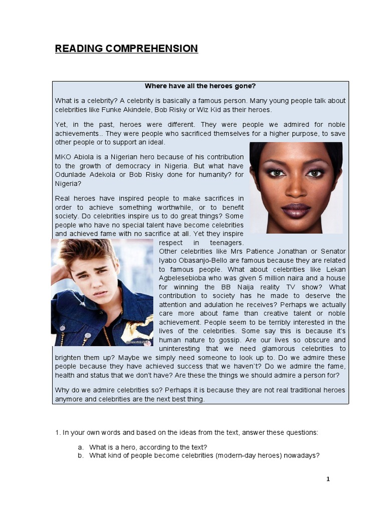 Reading Comprehension: Where Have All The Heroes Gone? | PDF ...