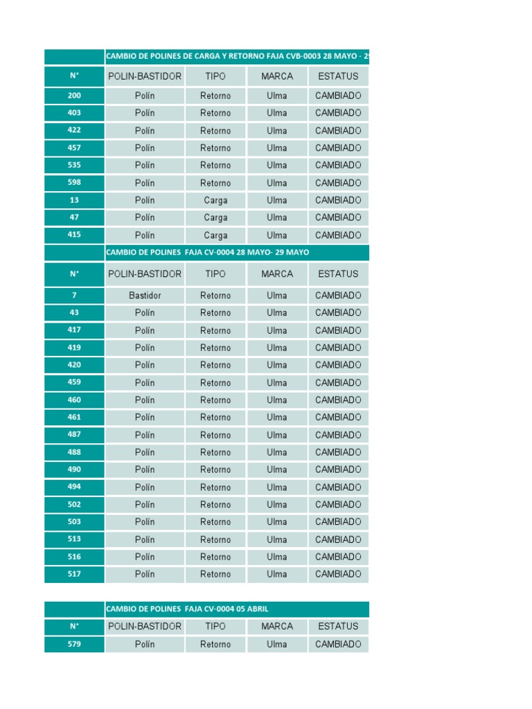Informe de Cambio de Polines Ulma | PDF