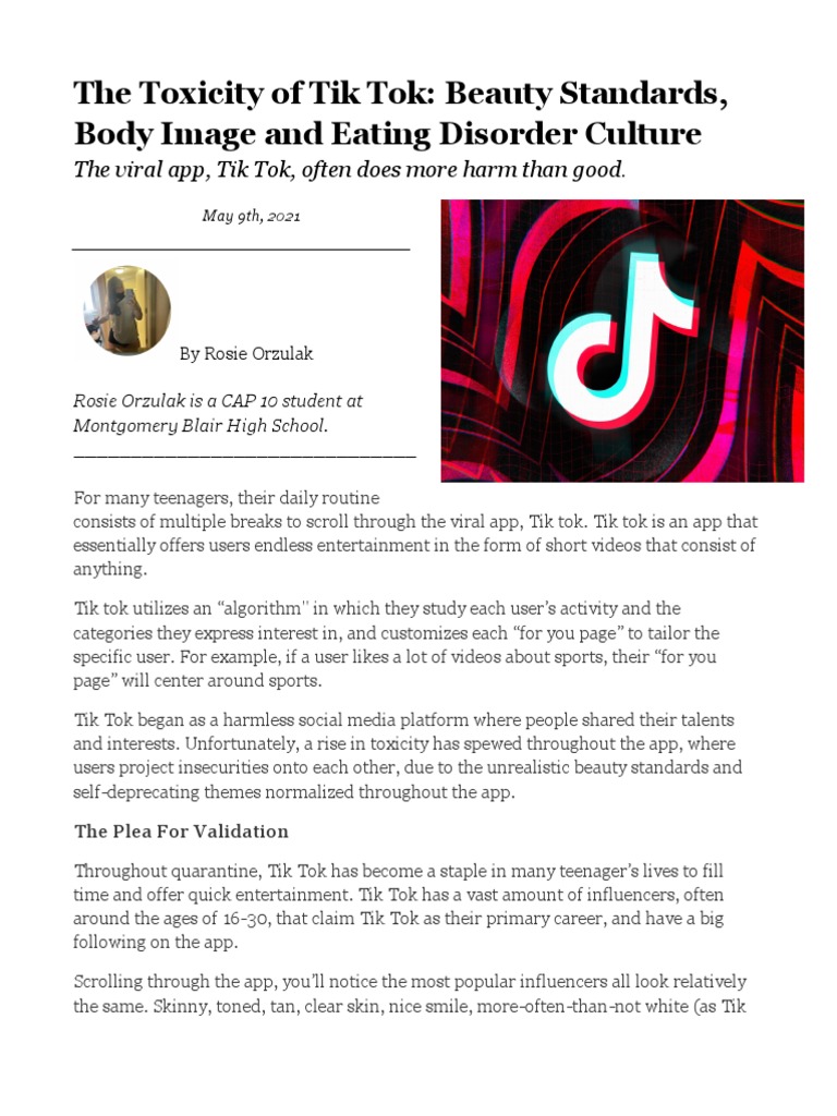 The Toxicity of Tik Tok With Beauty Standards, Body Image and Eating ...