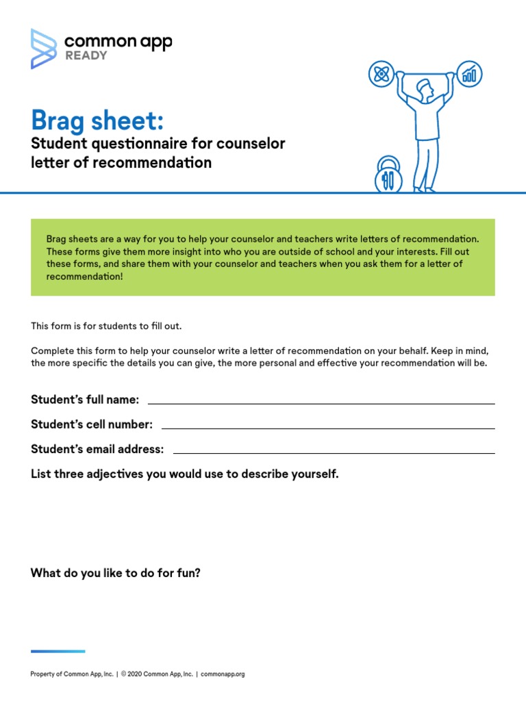 Brag Sheet:: Student Questionnaire For Counselor Letter of ...