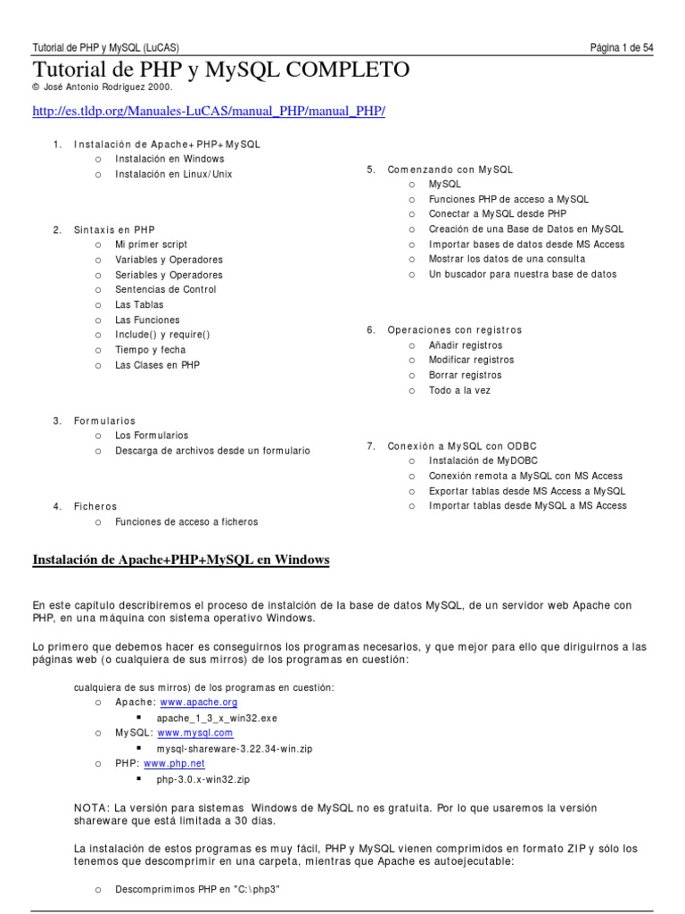 Tutorial de PHP y MySQL Completo | PDF | Php | Servidor HTTP Apache