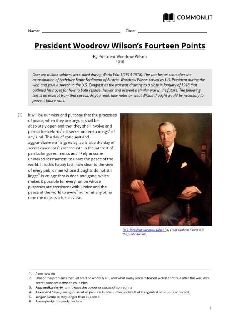 World War 1-CommonLit 14 Points | PDF | Peace | World War I