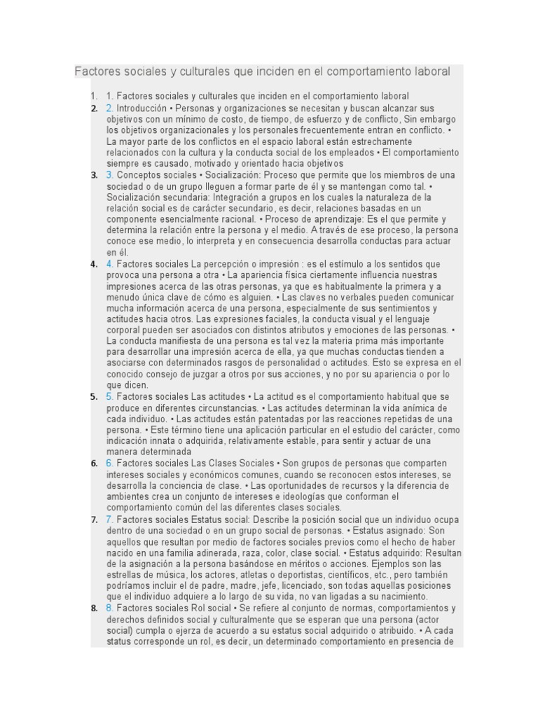 Factores Sociales y Culturales Que Inciden en El Comportamiento Laboral ...
