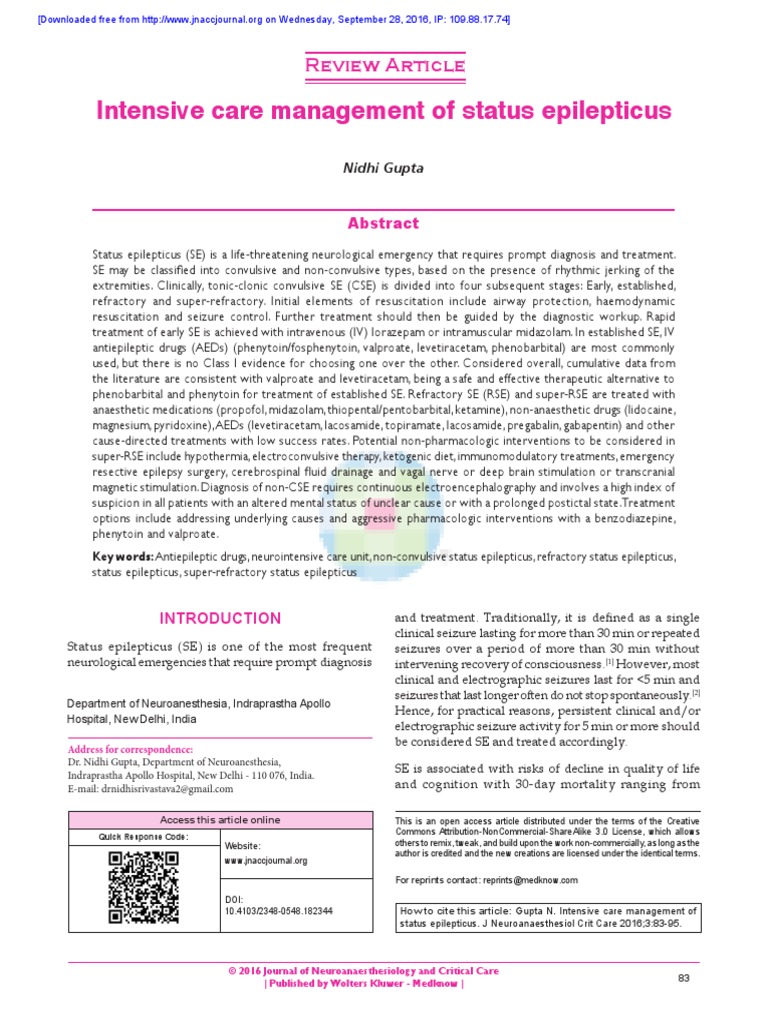 Intensive Care Management of Status Epilepticus | PDF | Midazolam | Rtt