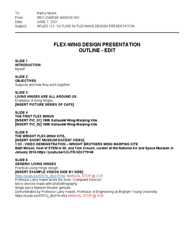 Flex-Wing Design Presentation Outline Edit | PDF | Aerospace | Science