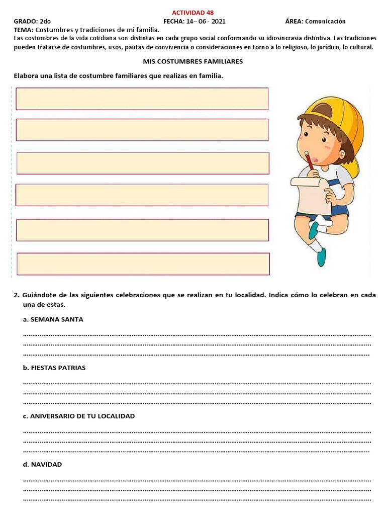Hoja De Trabajo Sobre Tradiciones Familiares