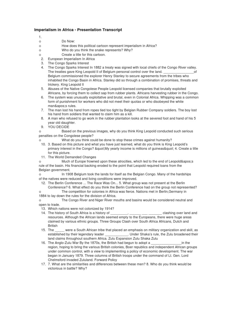 Imperialism in Africa (Slide Notes) | PDF | Second Boer War | Zulu Kingdom