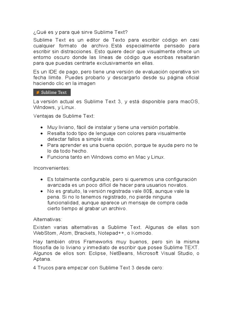 Qué Es y para Qué Sirve Sublime Text | PDF | Entorno de desarrollo ...