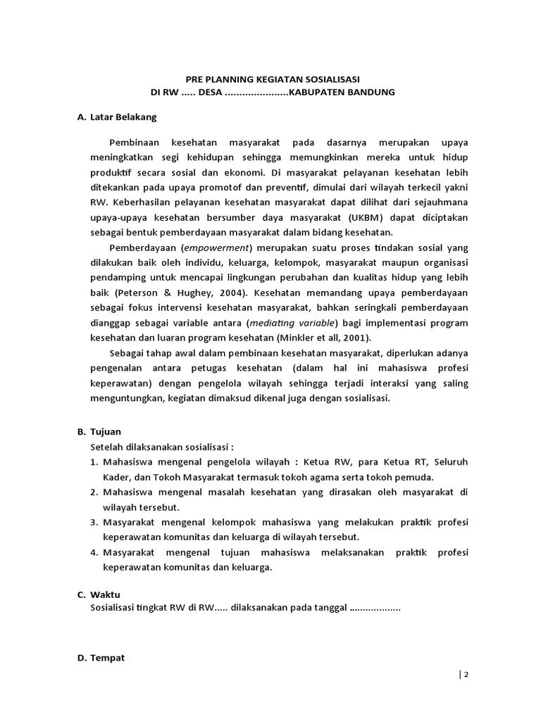 Pre Planning Sosialisasi Kesehatan RW | PDF | Karier & Perkembangan ...