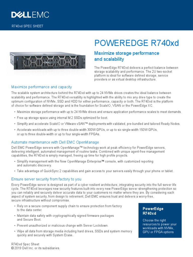 r740xd Spec Sheet | PDF | Solid State Drive | Hard Disk Drive