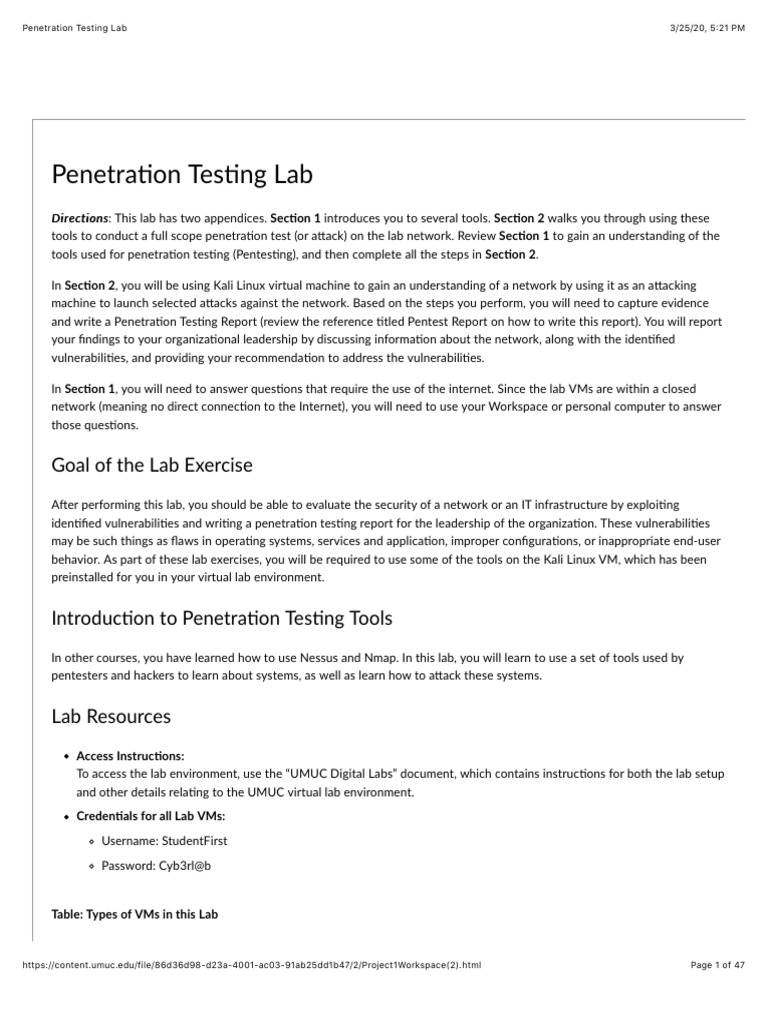 Penetration Testing Lab Guide | PDF | Transmission Control Protocol ...