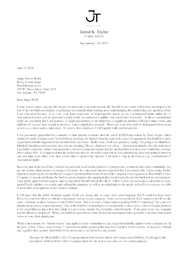 Jarred Taylor Letter | PDF
