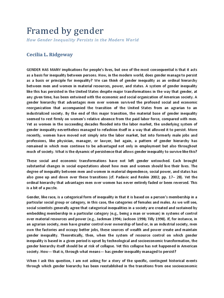 Framed by Gender: Cecilia L. Ridgeway | PDF | Gender Inequality ...
