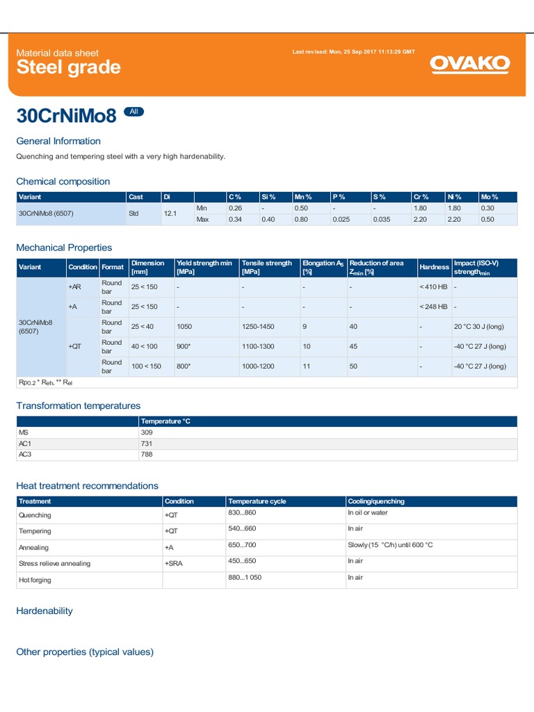 30crnimo8: Steel Grade | PDF | Chemical Substances | Continuum Mechanics