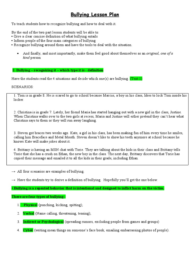 Bullying Lesson Plan: Kind Person | PDF | Bullying | Cyberbullying