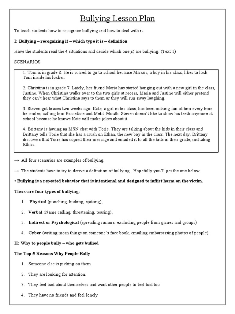 Bullying Lesson Plan | PDF | Bullying