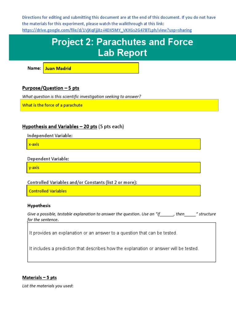 Project 2 - Parachutes and Force - Lab Report | PDF | Experiment ...