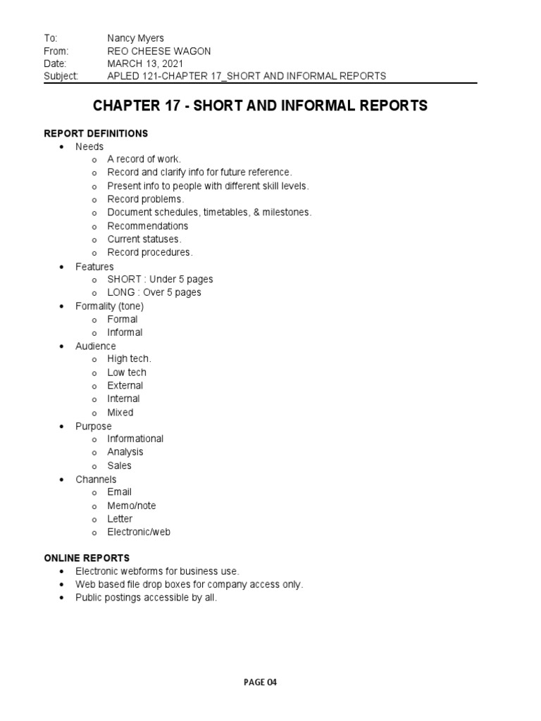 CH 17 Short and Informal Reports | Download Free PDF | World Wide Web ...