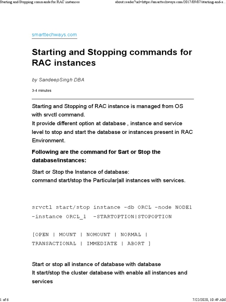 Starting and Stopping Commands For Rac Instances: by Sandeepsingh Dba | PDF | Application ...