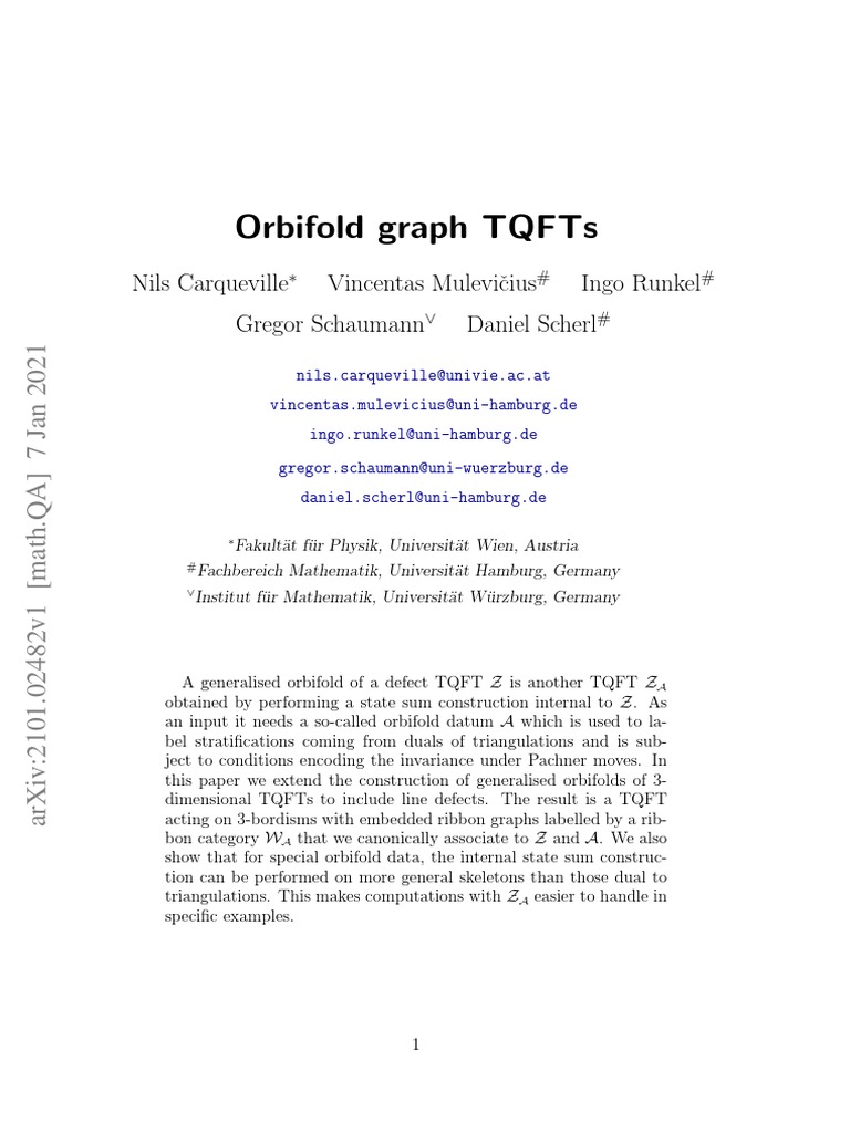 Orbifold Graph TQFTs | PDF | Differential Geometry | Manifold