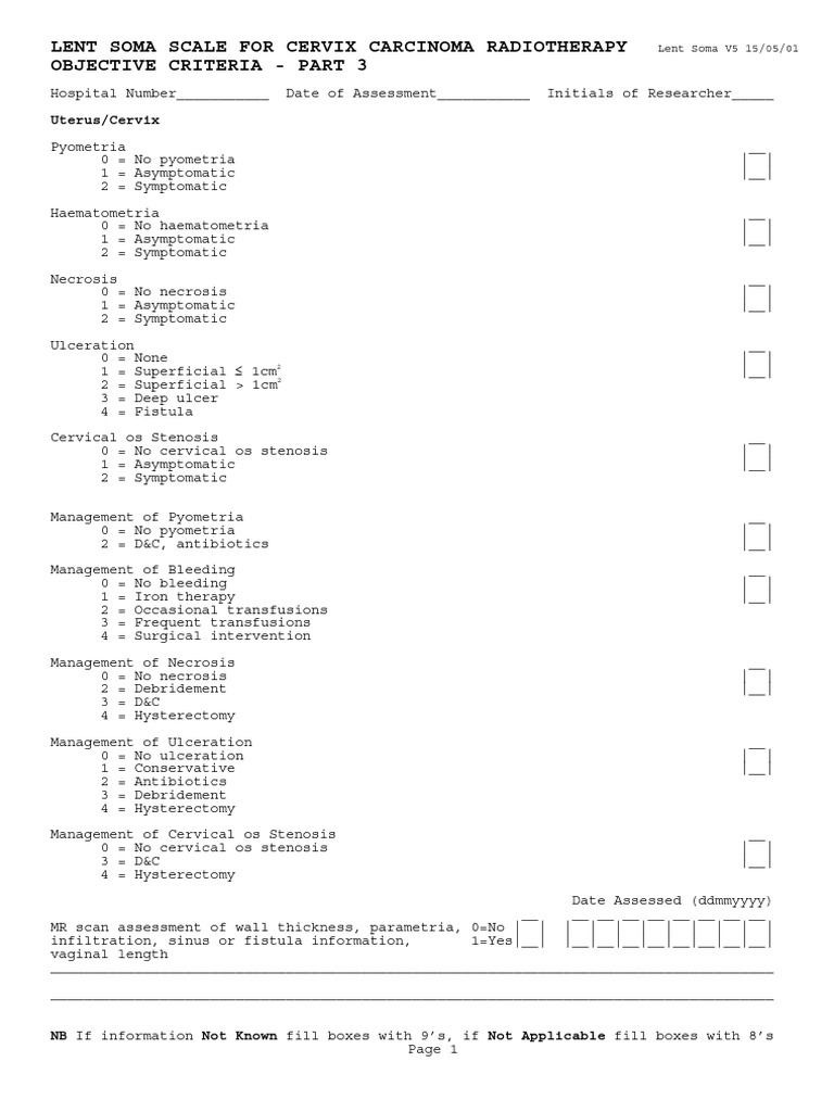 Lent Soma Scale For Cervix Carcinoma Radiotherapy | PDF | Catheter ...