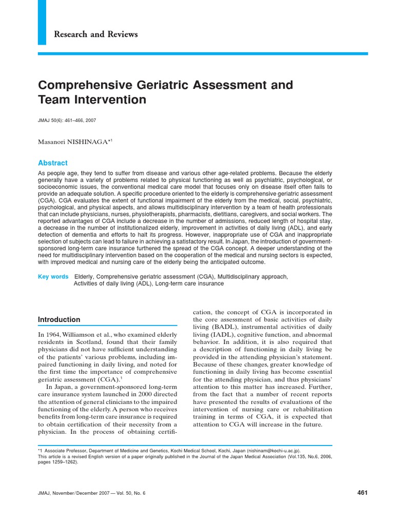 Comprehensive Geriatric Assessment Overview | PDF | Geriatrics | Health ...