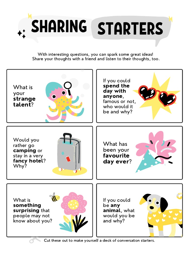 Black and Yellow Sharing Starters Flashcard | PDF