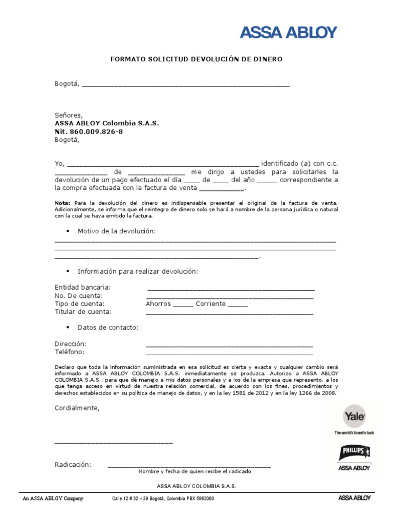 Formato Solicitud Devolucion Dinero | PDF | Economias | Science