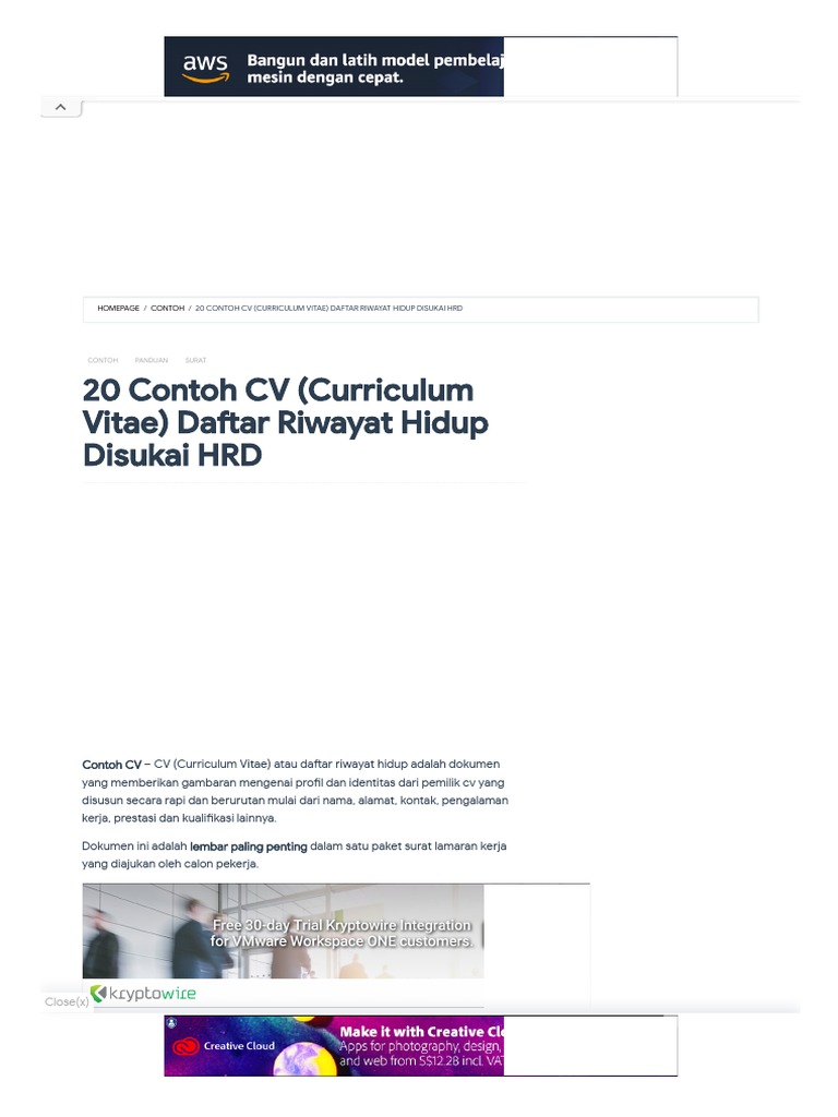 20 Contoh CV (Curriculum Vitae) Daftar Riwayat Hidup Disukai HRD | PDF
