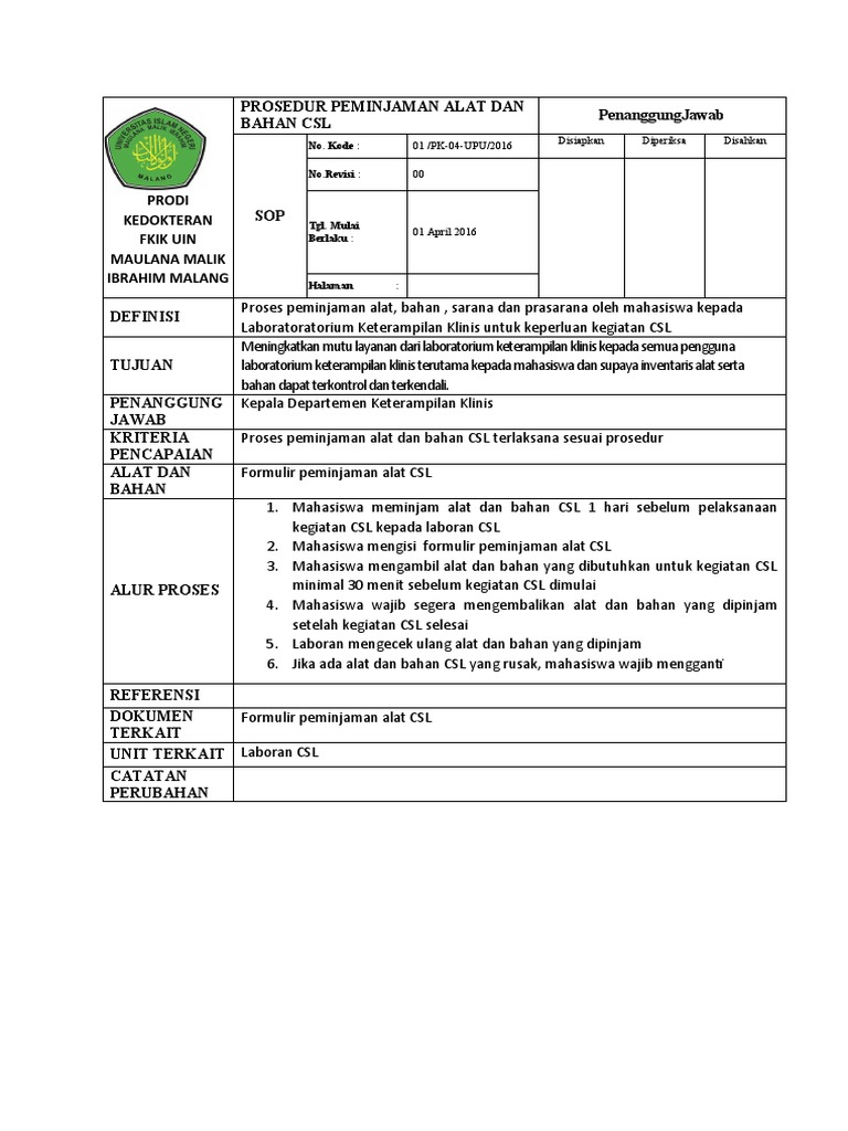 SOP Peminjaman Alat CSL | PDF