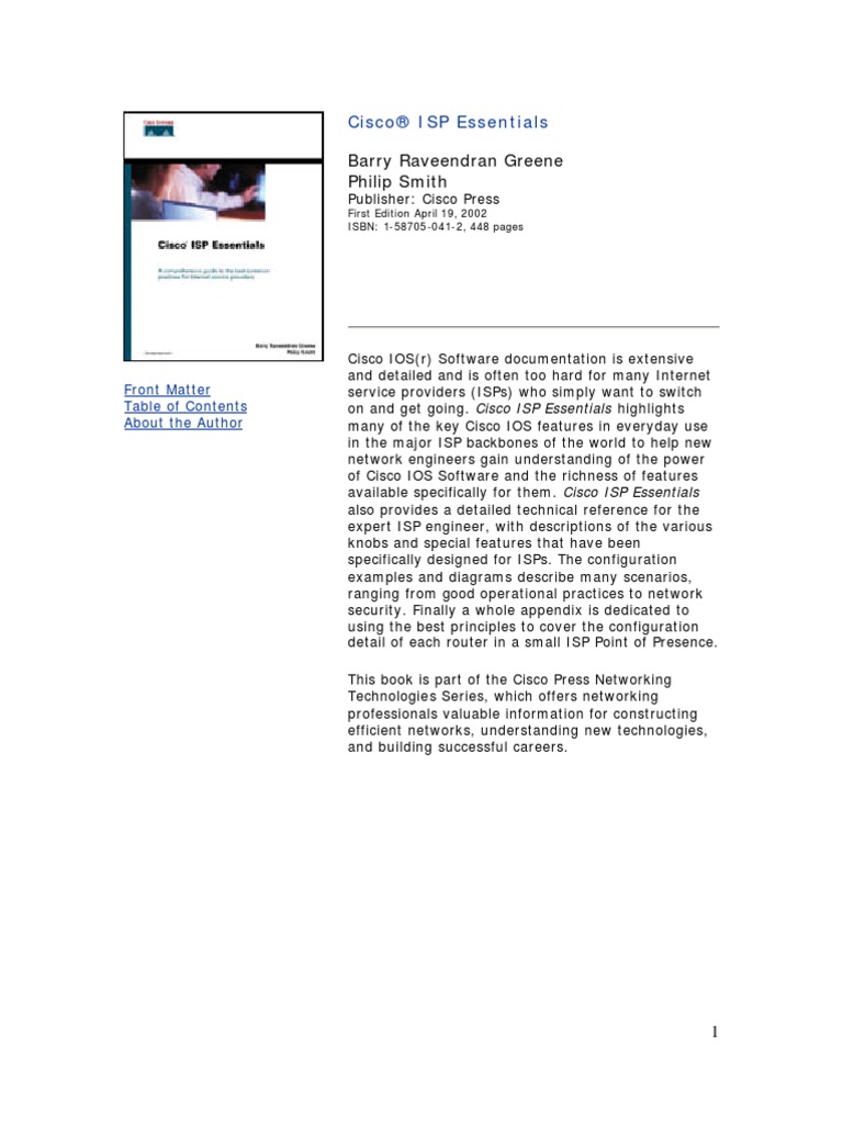 Cisco Press - Cisco ISP Essentials | PDF | Router (Computing) | Computer Network