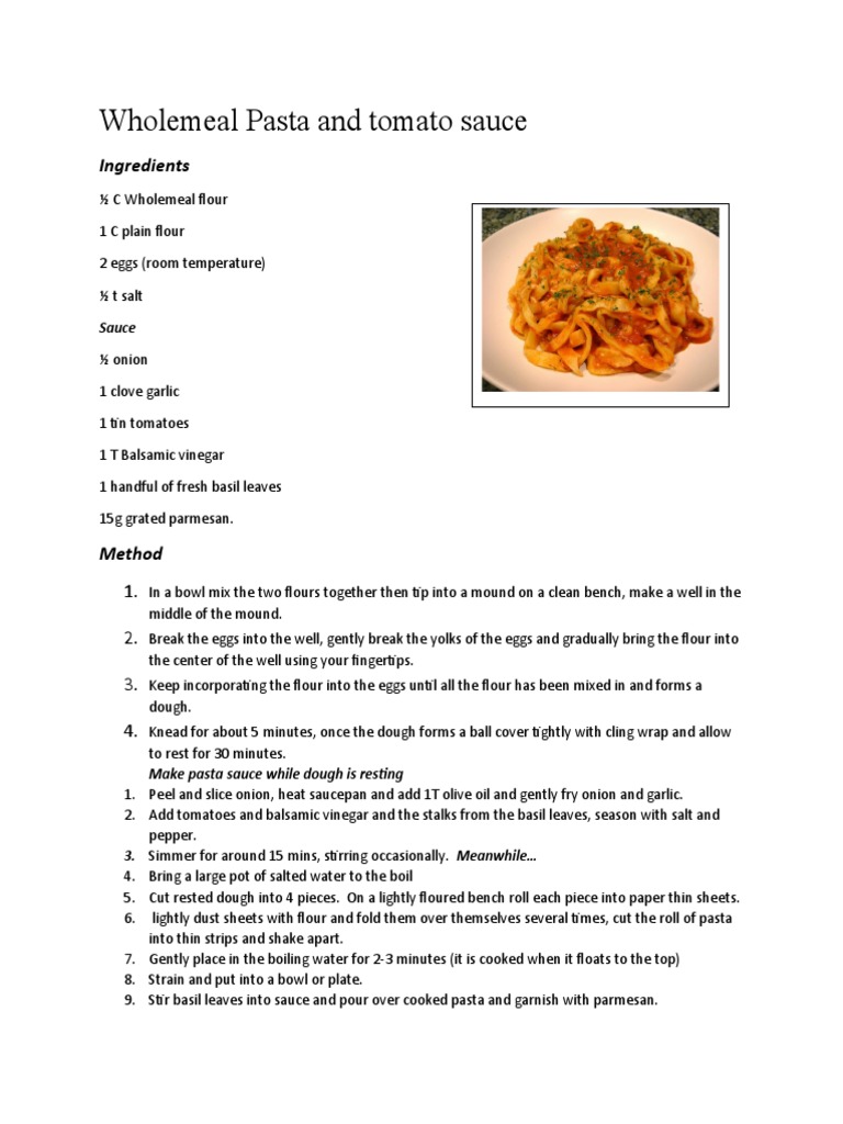 Fresh Pasta and Sauce | PDF