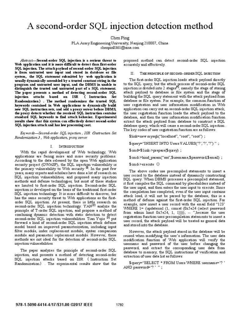 A Second-Order SQL Injection Detection Method | Download Free PDF ...