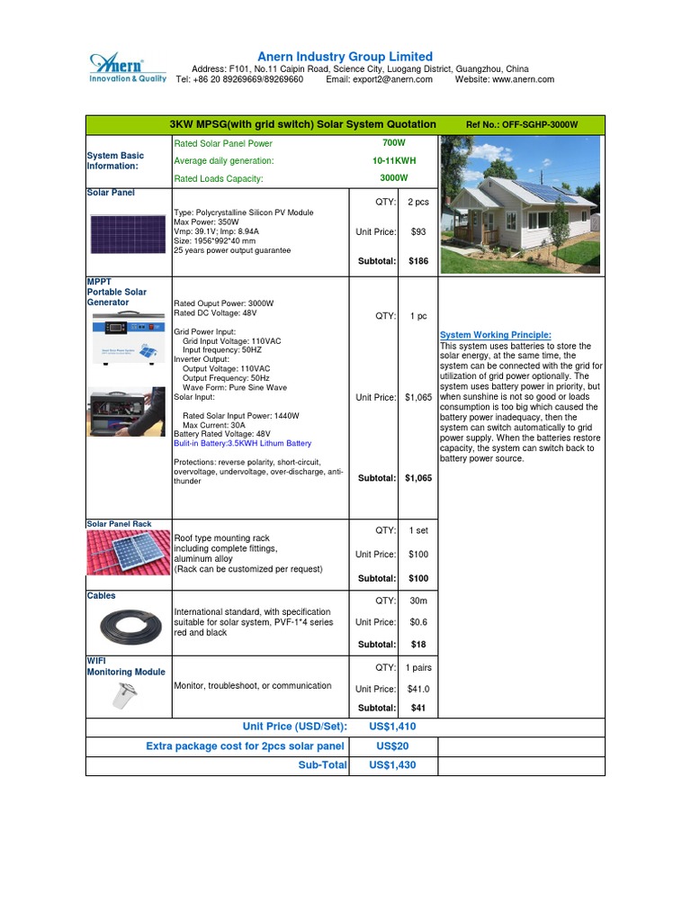 3KW MPSG Off-Grid Solar Power System Quotation - 202104 | PDF | Solar ...