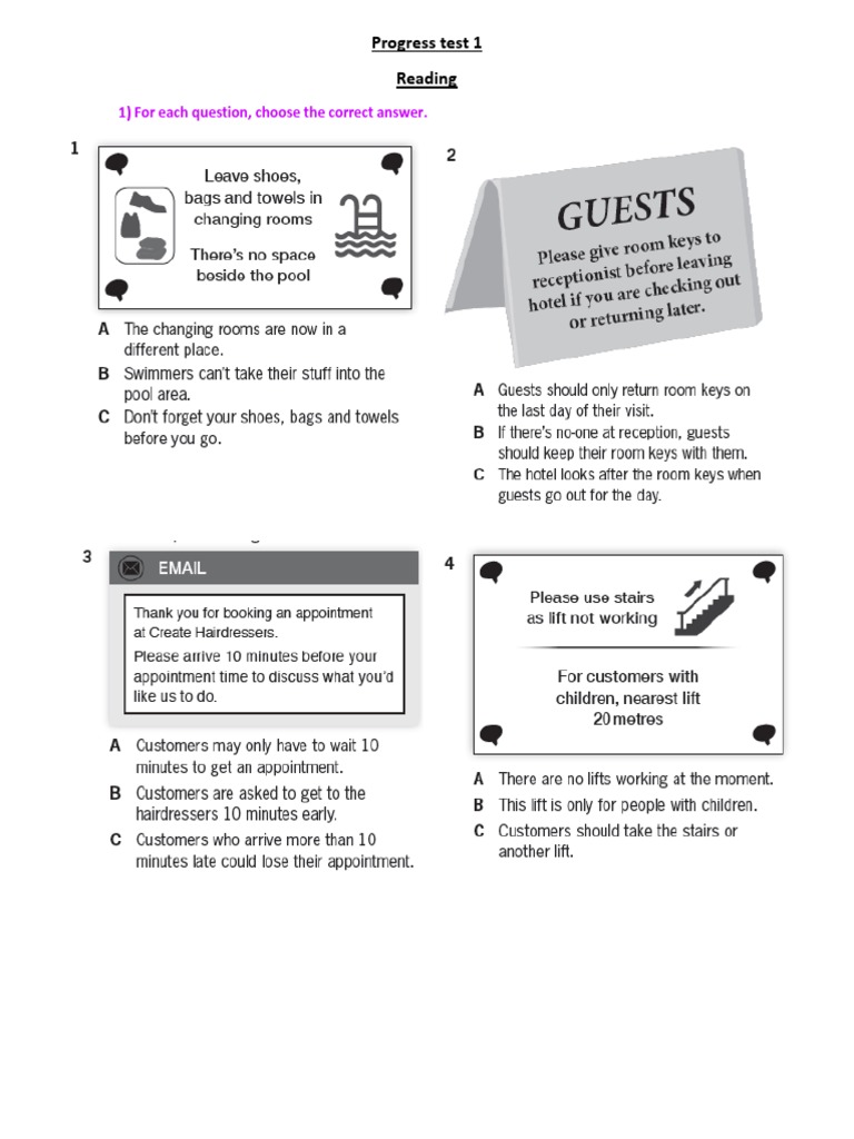1) For Each Question, Choose The Correct Answer.: Progress Test 1 ...