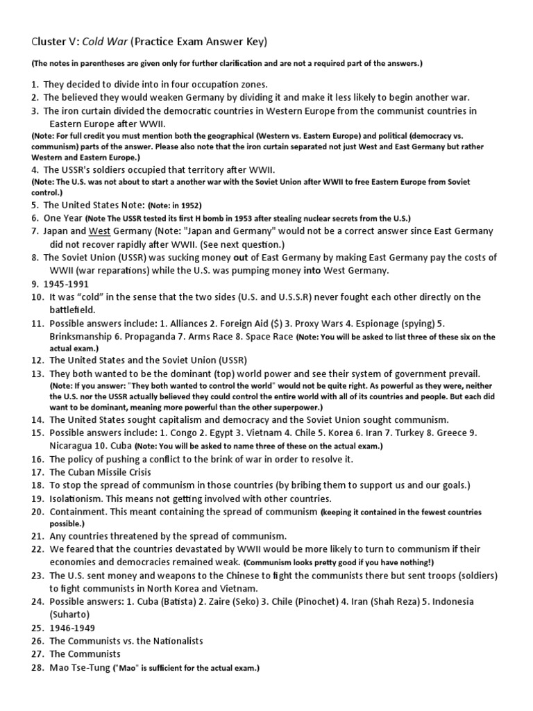 Cold War Practice Quiz KEY | PDF | Soviet Union | World Politics