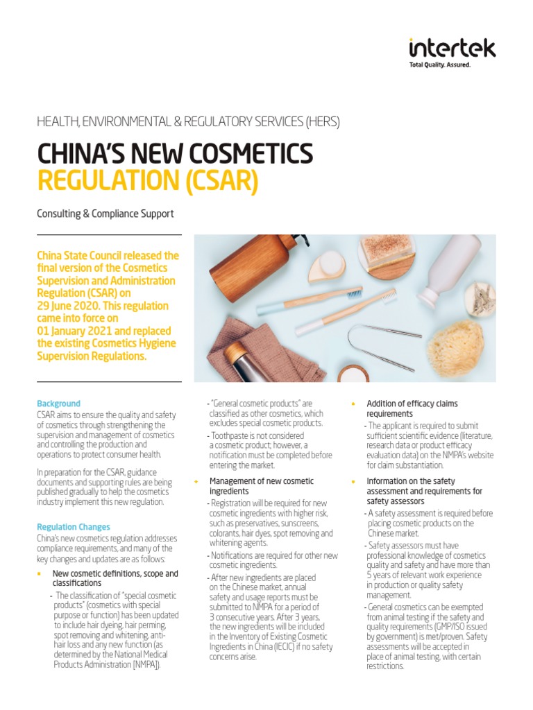 China Cosmetic Supervision and Administration Regulation (CSAR) - 01.06 ...