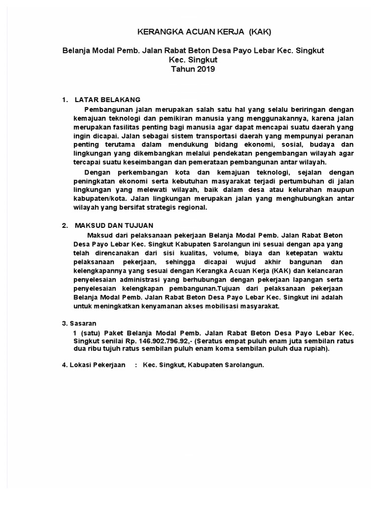 Contoh Kak Jalan Rabat | PDF