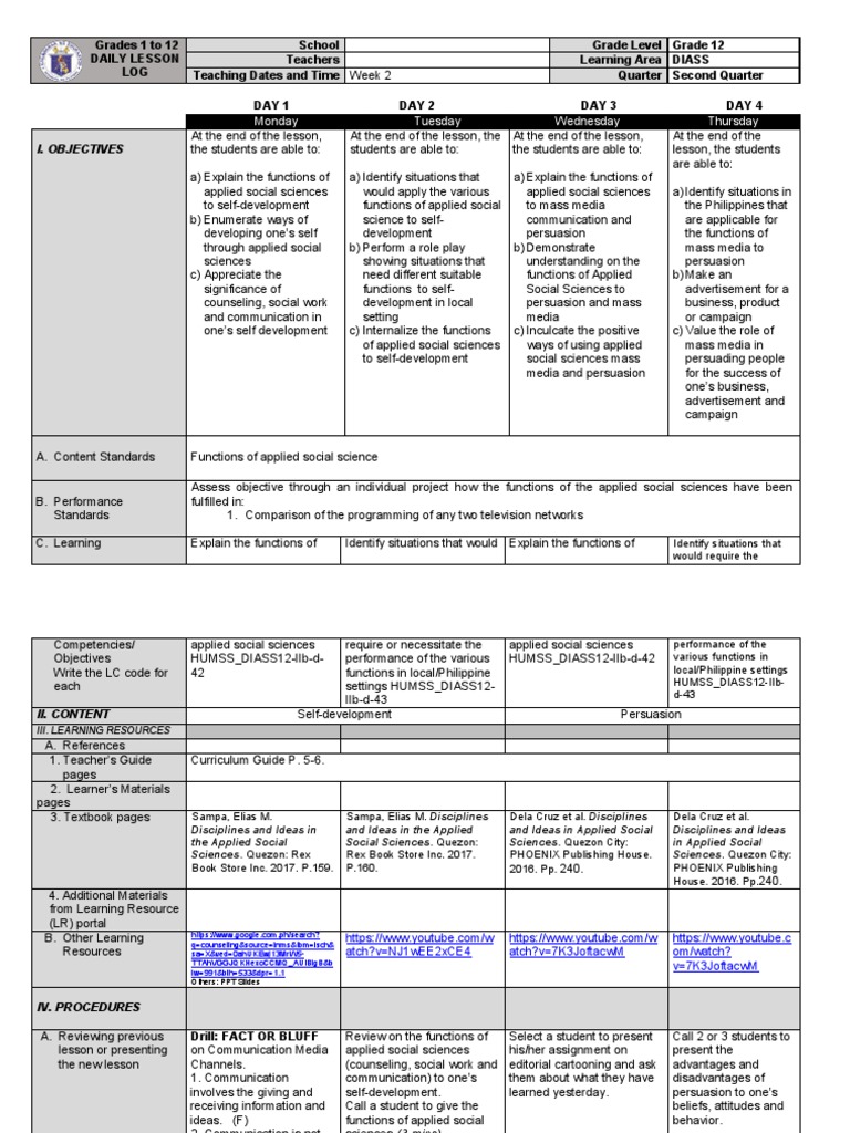 DLP DIASS Q2 Week B-D - Functions of Applied Social Sciences 2 | PDF | Persuasion | Mass Media