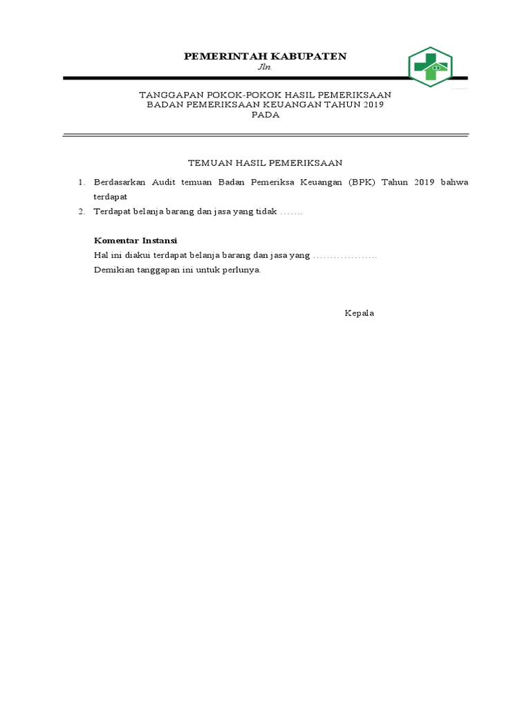 Contoh Tanggapan Audit BPK 2020 | PDF