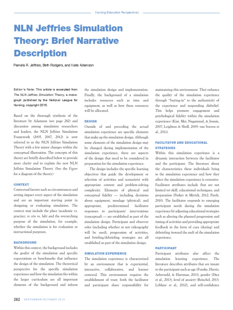 NLN Jeffries Simulation Theory: Brief Narrative Description: Editor's ...