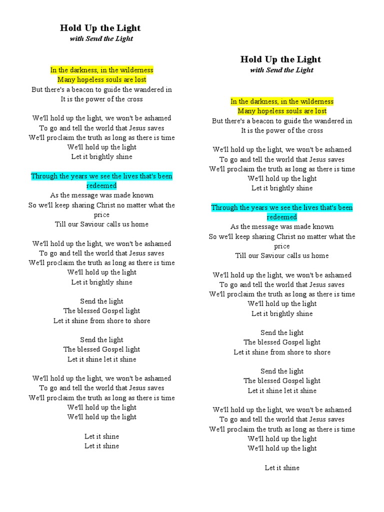 Hold Up The Light Lyrics Only | PDF | Systematic Theology | Jesus