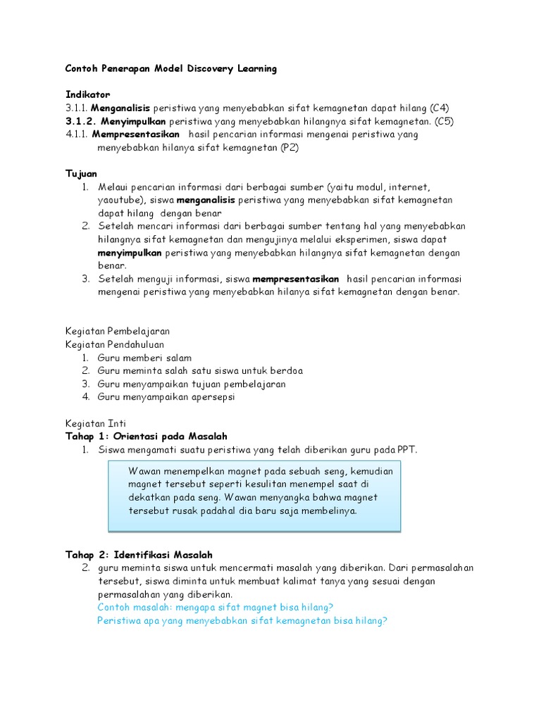 Contoh Penerapan Model Discovery Learning | PDF Contoh Penerapan Model Discovery Learning | PDF