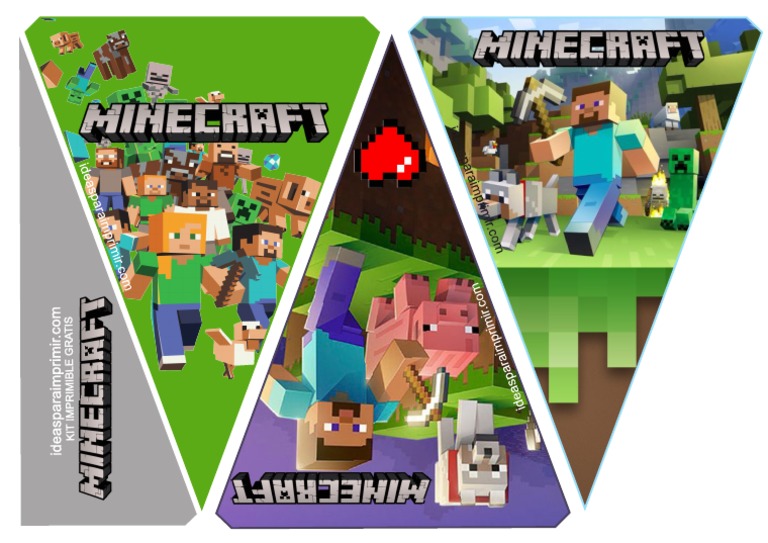 Minecraft Banderines Kit Imprimible Minecraft Gratis | PDF