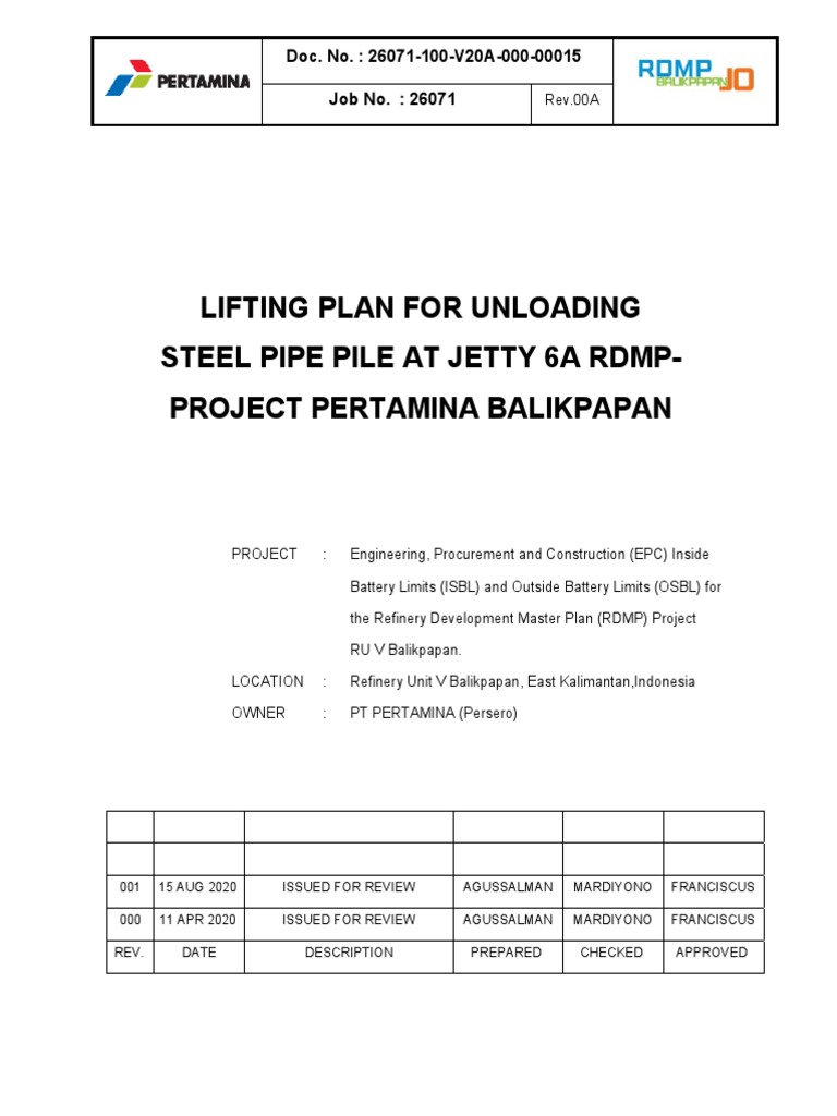 Lifting Plan For Unloading Steel Pipe Pile Jetty 6A PP Revisi-1 | PDF ...