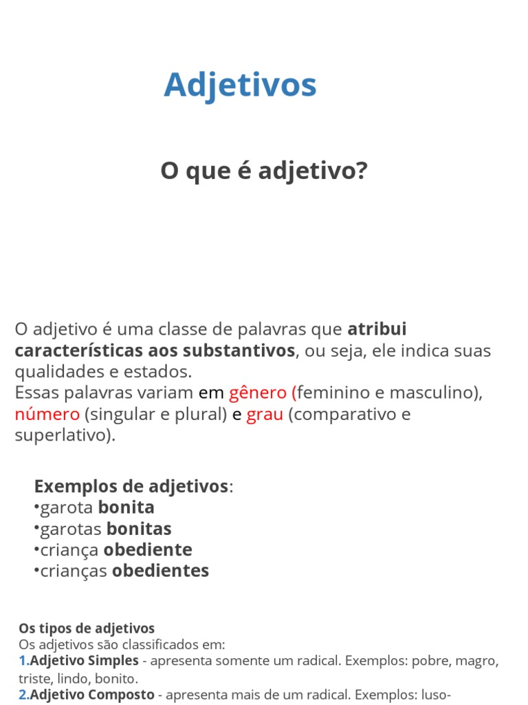 Adjetivos Slides | PDF | Adjetivo | Plural