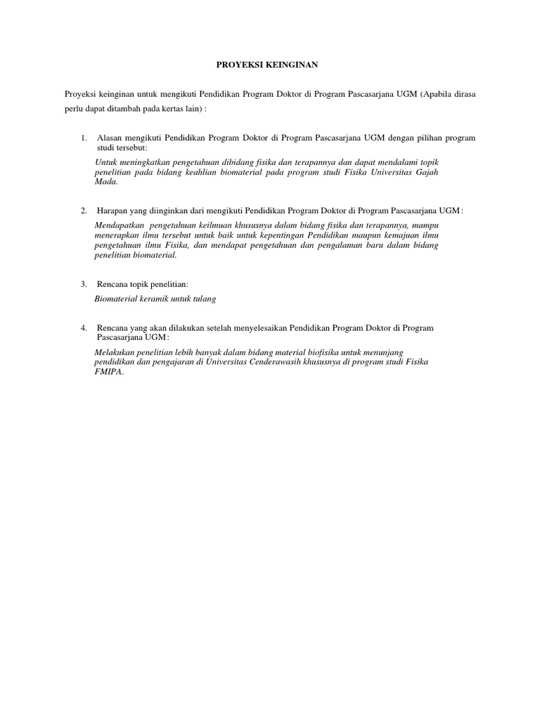 2021 - Form - Proyeksi - Keinginan - Doktor Ugm | PDF